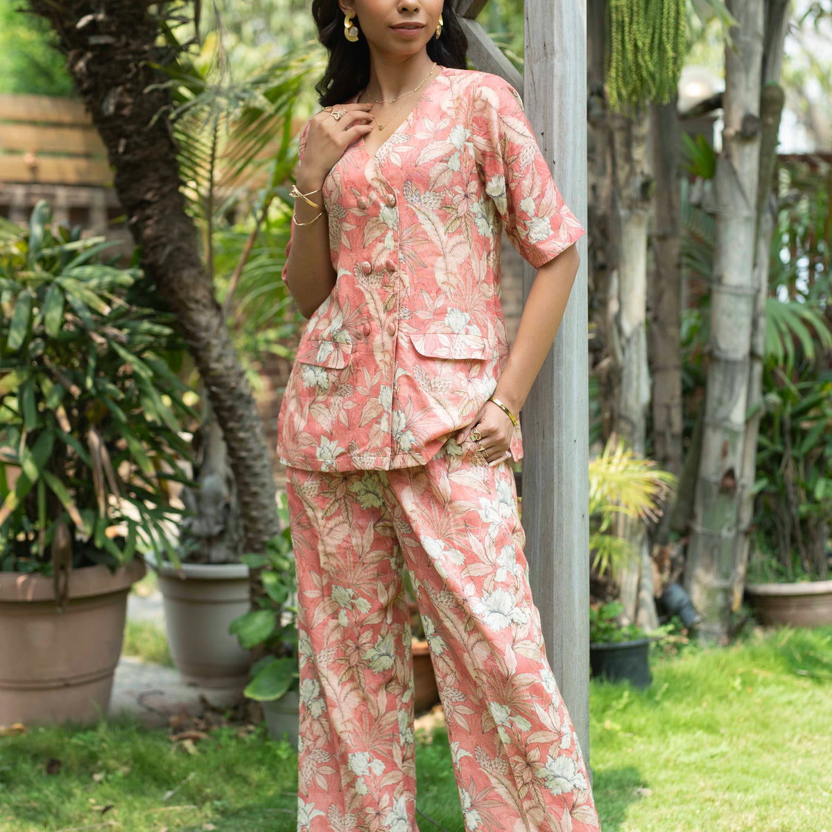 Orange Linen Digital Printed Co-ord Set - Regular Fit – Paulsons